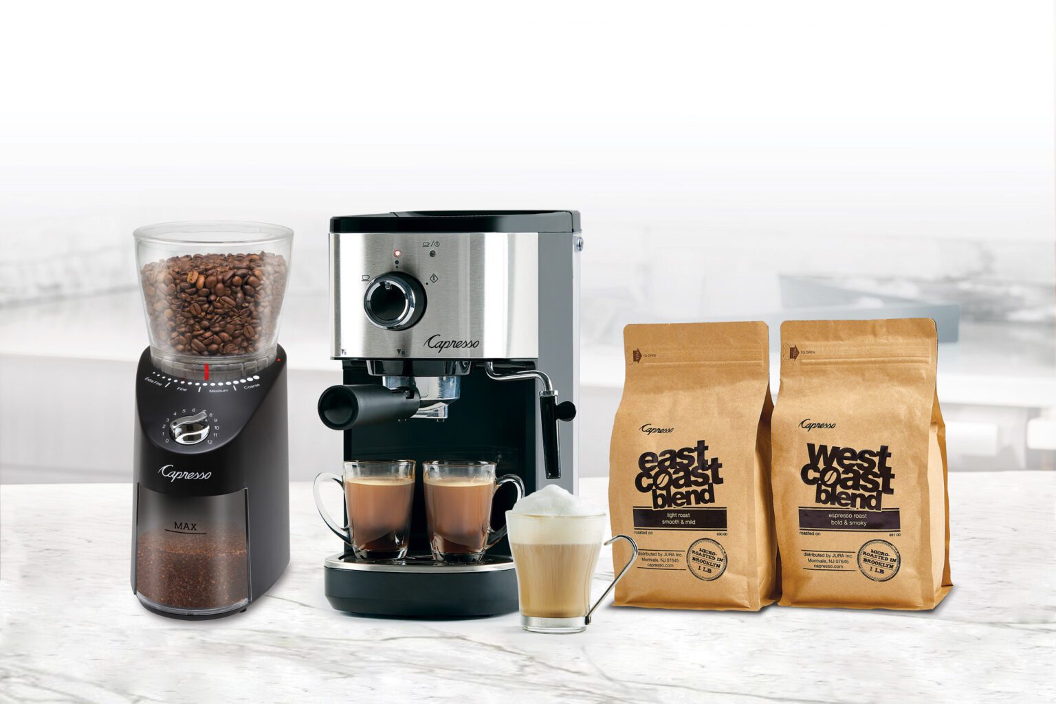 Capresso delivers the grinder, the beans, the machine for a better brew
